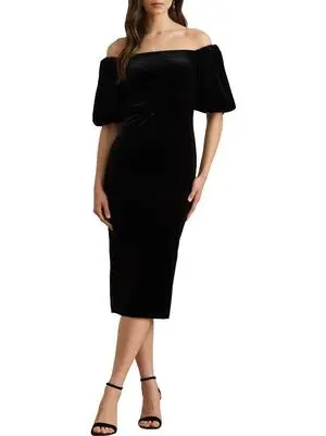 Ralph Lauren Faraine Off The Shoulder Velvet Midi Dress - Black Velvet