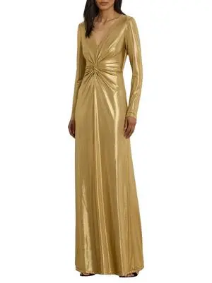 Ralph Lauren Nadira Metallic Jersey Gown - Relic Gold/gold Foil