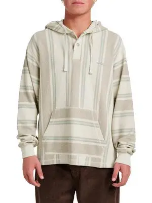 Quiksilver Playa Stripe Henley Hoodie - Silver Birch