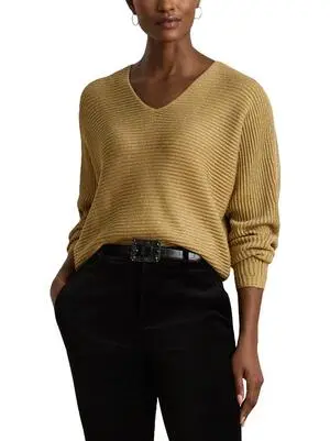 Ralph Lauren Metallic V-neck Sweater - Relic Gold Metallic