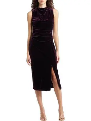 Vince Camuto Cowl Neck Velvet Midi Dress - Maroon