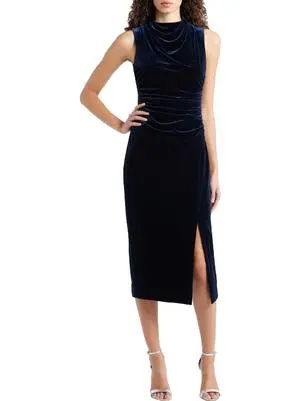 Vince Camuto Cowl Neck Velvet Midi Dress - Navy