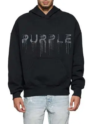 PURPLE BRAND Crystal Embellished Logo Heavyweight Fleece Hoodie - Black