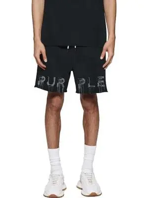 PURPLE BRAND Rhinestone Fleece Sweat Shorts - Black