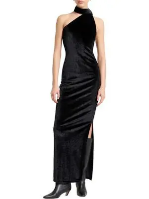 MARCELLA Manhattan One-shoulder Velvet Gown - Black