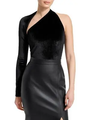 MARCELLA Manhattan Velvet One-shoulder Top - Black