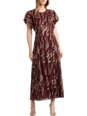 Parker Metallic Flutter Sleeve Maxi Dress - Zinfandel