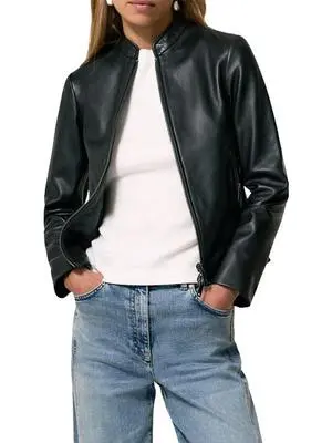 REISS Allie Leather Jacket - Black