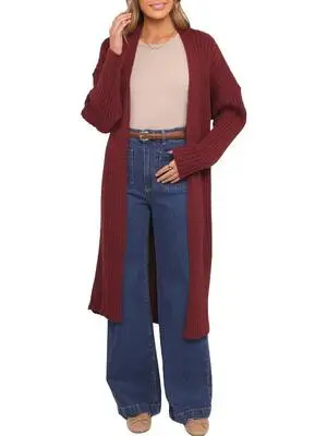 PETAL & PUP Jasmia Ribbed Longline Cardigan - Wine