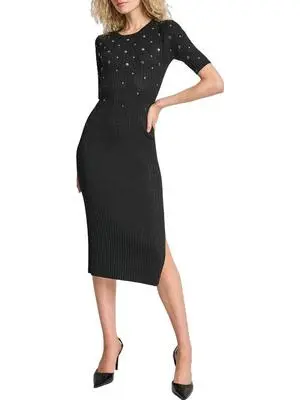 Dkny Metallic Studded Sweater Dress - Black
