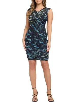 Guess Everly Sleeveless Ruched Mesh Minidress - Blue Multi