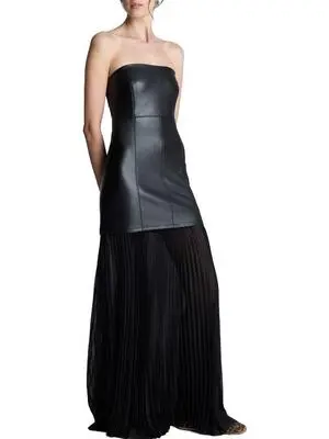 KENNETH COLE Strapless Pleated Maxi Dress - Black