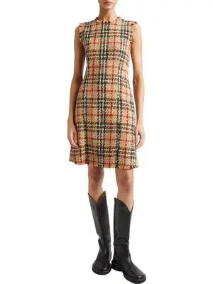 Burberry Abigail Check Tweed Bouclé Sheath Dress - Sand Ip Check