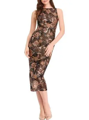 Dress The Population Helena Sequin Floral Sheath Dress - Black Multi