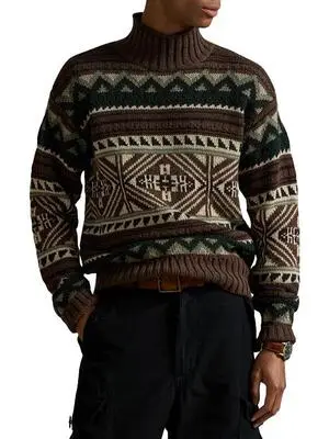 Polo Ralph Lauren Geometric Cotton-blend Turtleneck Sweater - Brown Combo