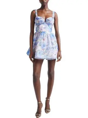 Zimmermann Rebellion Draped Linen & Silk Fit & Flare Minidress Sky Bloom