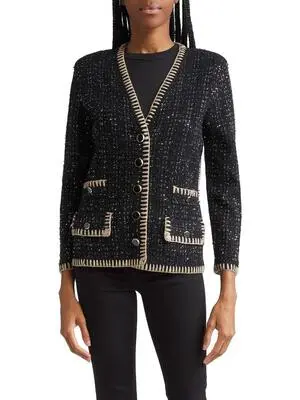 Veronica Beard Ceriani Metallic Knit Jacket - Black