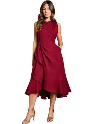 Coast Waterfall Crepe Midi Dress Burgundy