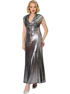 Unique Vintage Hooded Maxi Dress - Silver Solid