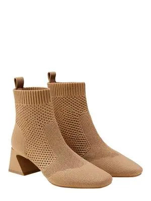 Vivaia Square-toe Perforated Heeled Boots - Nutmeg