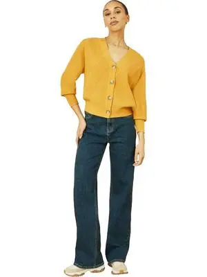 YUMI Knitted Stitch Detail Cardigan - Mustard