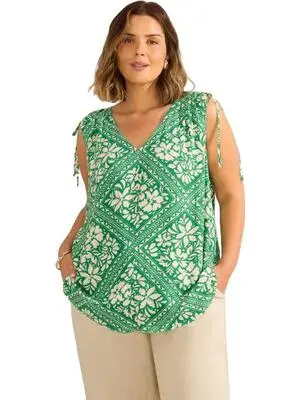 LIVE UNLIMITED Printed Drawstring Top - Green