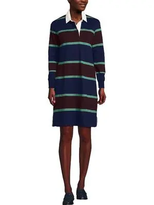 LANDS' END Rugby Shirt Dress - Deep Sea Navy/burgundy Stripes