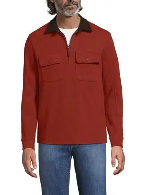 LANDS' END Long Sleeve Corduroy Collar Bedford Rib Quarter Zip - Bourbon