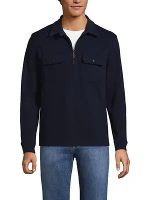 LANDS' END Long Sleeve Corduroy Collar Bedford Rib Quarter Zip - Radiant Navy