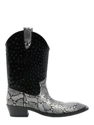 Martine Rose Snakeskin-embossed Cowboy Boots - Black
