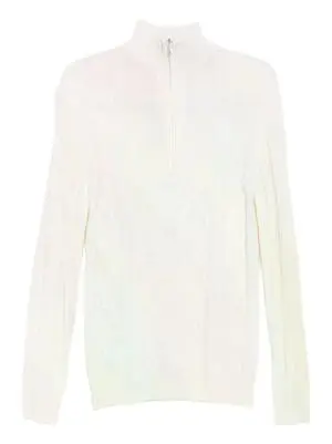 AURELIEN Fine Ribbed Zip Up Sweater - Neutrals