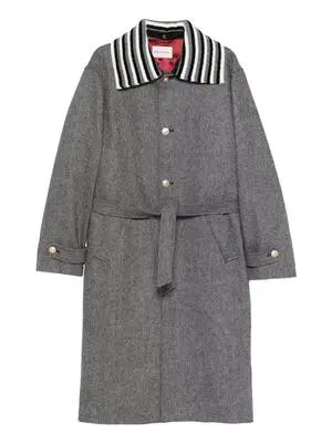 Drole De Monsieur Striped-collar Belted Coat - Grey