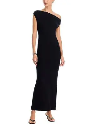 LESET Lauren Ruched Asymmetrical Dress - Black