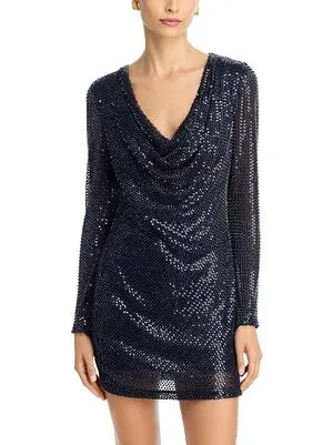 Ramy Brook Leon Sequined Mini Dress - Navy Beaded Mesh