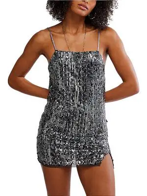 Free People Midnight Kiss Mini Slip Dress - Charcoal C