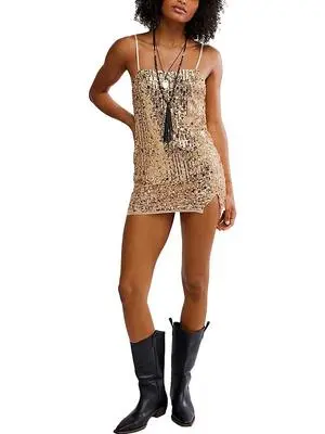 Free People Midnight Kiss Mini Slip Dress - Gold Combo