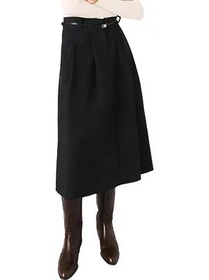MAJE Jadine Belted Midi Skirt