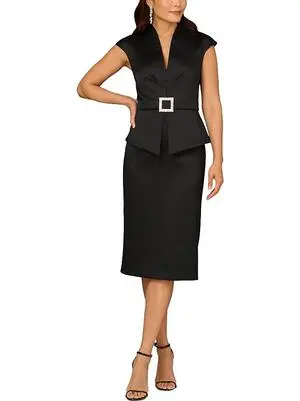 Aidan Mattox Mikado Buckle Sheath Dress - Black
