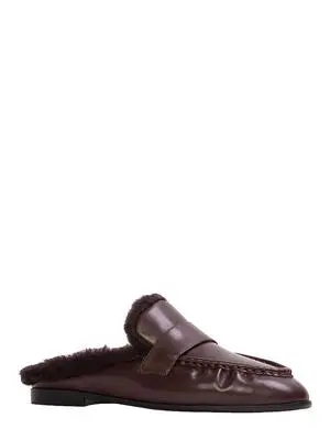 BLACK SUEDE STUDIO Classic Shearling Mule Loafers Chocolate