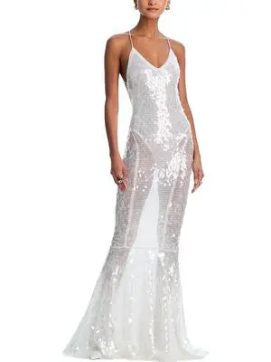 Norma Kamali Low Back Fara Slip Fishtail Gown - Clear/white