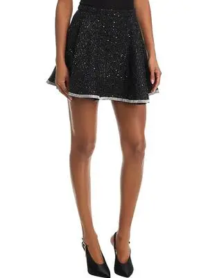 Aqua Rhinestone Tweed Mini Skirt - Black