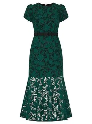 MILLY Tahlia Tulip Garden Lace Dress - Dark Green