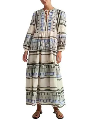 PEARL & CAVIAR Geometric-print Maxi Dress - Neutrals