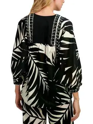 PEARL & CAVIAR Leaf-print Blouse - Black