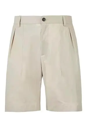 Sease Pleated-front Cotton Shorts - Neutrals