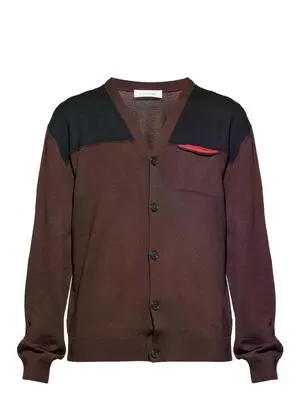 LANVIN Colourblock Chest-pocket Cardigan - Brown