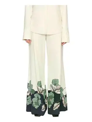 Clea Floral Wide-leg Trousers - Neutrals