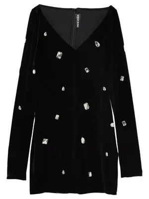 David Koma Crystal-embellished V-neck Mini Dress - Black