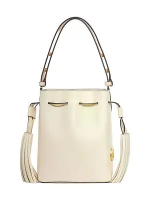 Valentino Garavani V-logo Tassel Leather Bucket Bag - Neutrals
