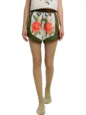 Greek Archaic Kori Floral Print Drawstring Shorts - Neutrals